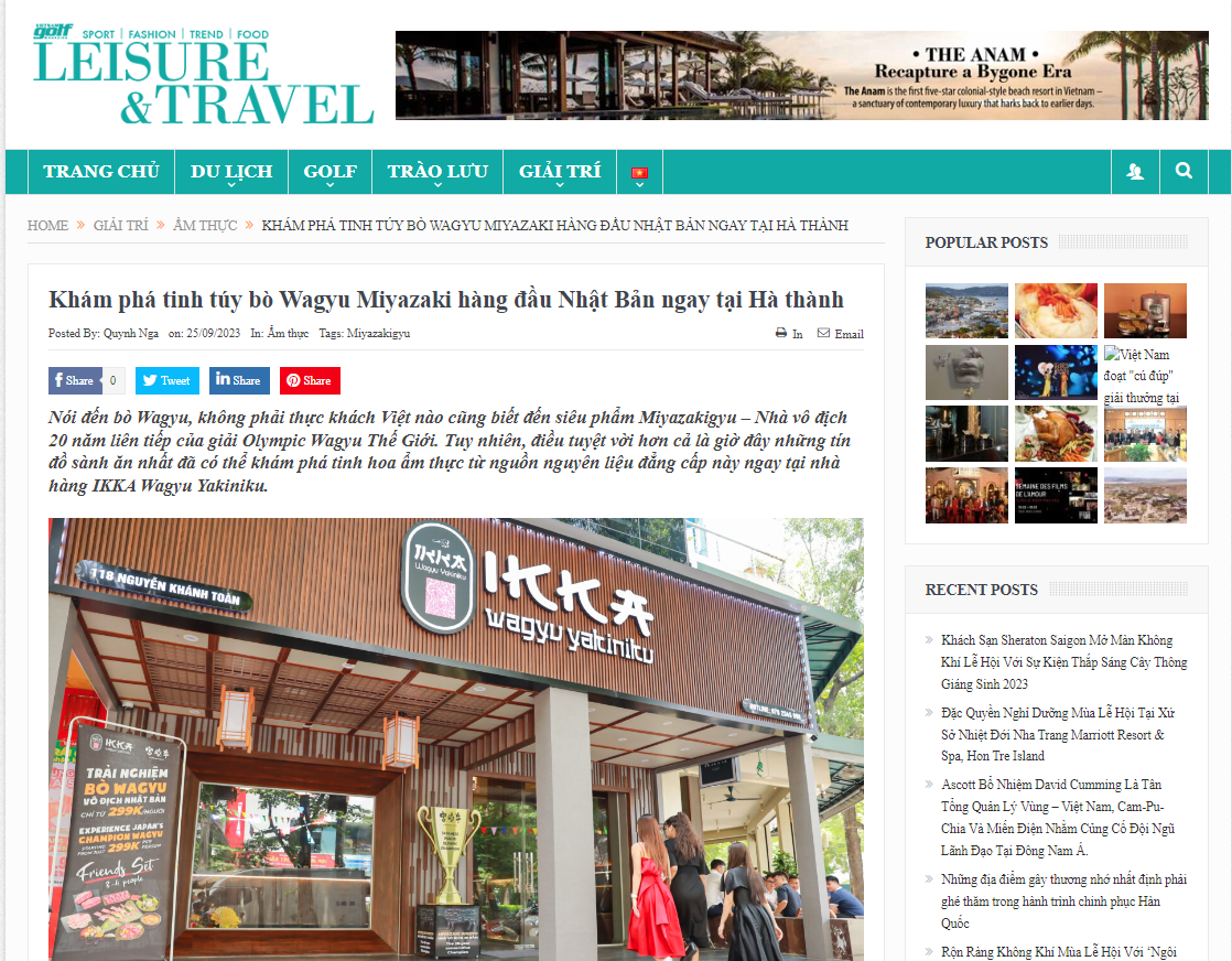 Nhà hàng IKKA được vinh danh trên trang thông tin du lịch Việt - IKKA